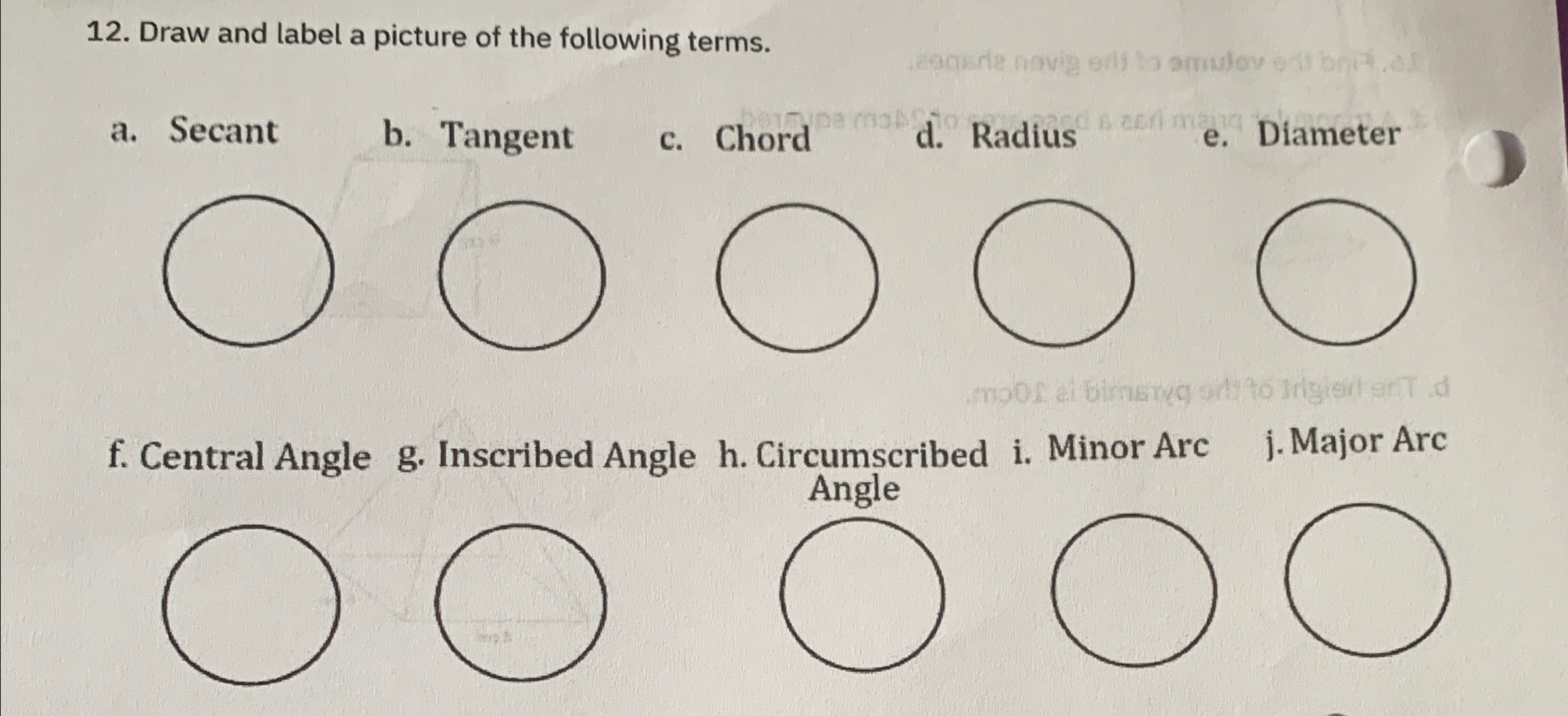 Solved Draw and label a picture of the following terms.a. | Chegg.com