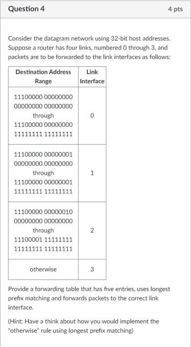 Solved Consider the datagram network using 32-bit host | Chegg.com
