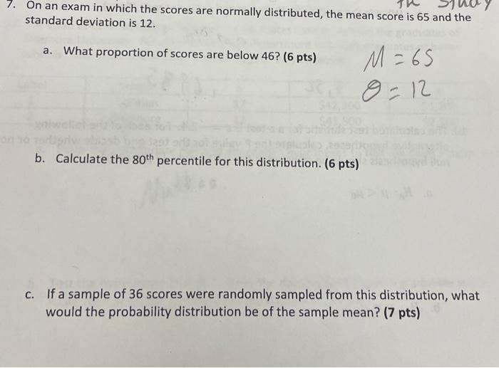 Solved On an exam in which the scores are normally | Chegg.com