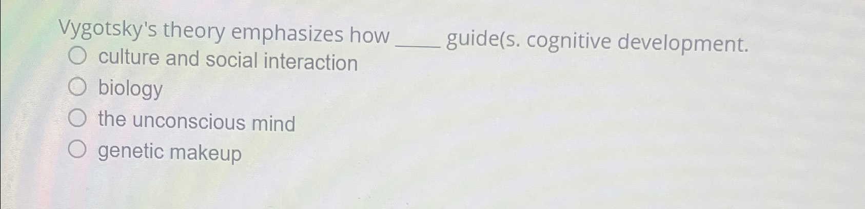 Solved Vygotsky's theory emphasizes how culture and social | Chegg.com