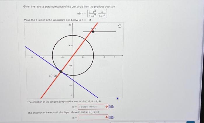 Solved Given the rational parametrisation of the unit circle | Chegg.com