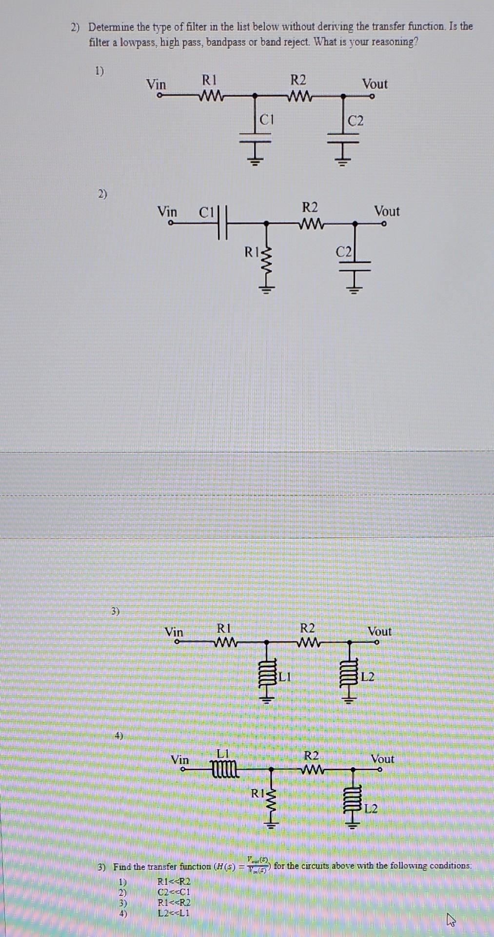 Solved 2) Determine the type of filter in the list below | Chegg.com