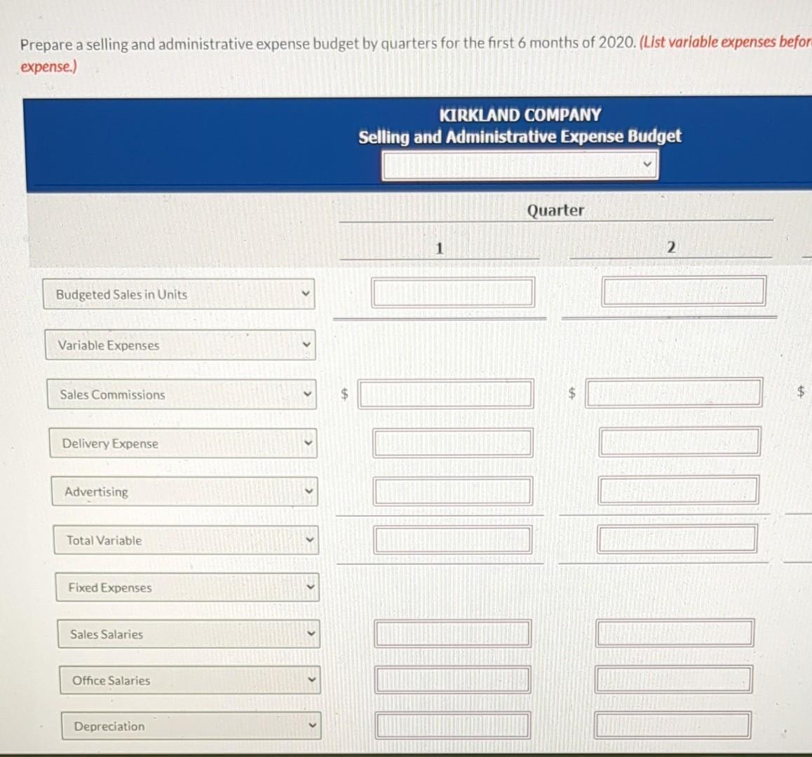 Solved Kirkland Company combines its operating expenses for | Chegg.com