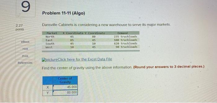 Solved 9 Problem 11-11 (Algo) Dansville Cabinets is | Chegg.com Solved 9 Problem 11-11 (Algo) Dansville Cabinets is | Chegg.com