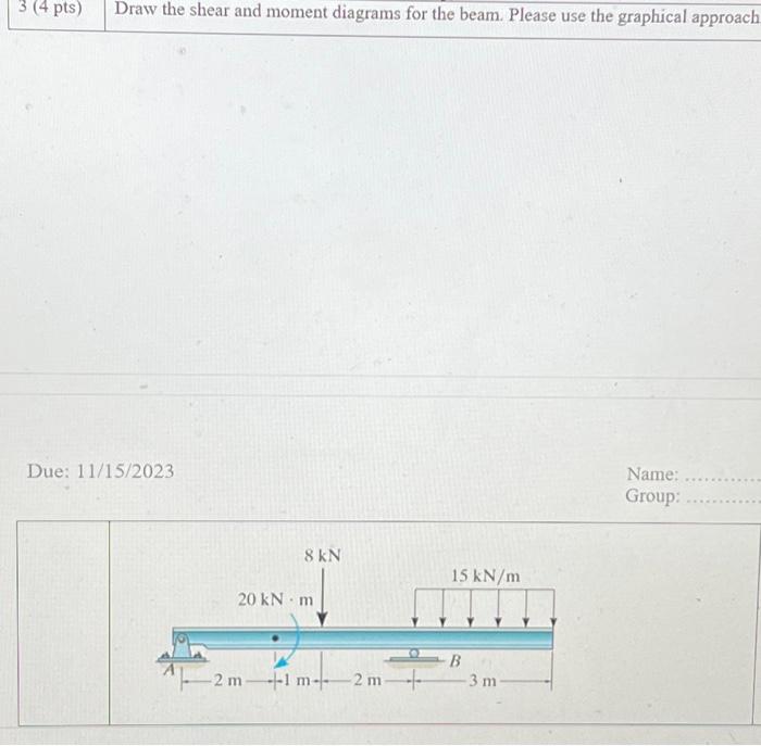 Solved 3 (4 pts) Draw the shear and moment diagrams for the | Chegg.com Solved 3 (4 pts) Draw the shear and moment diagrams for the | Chegg.com