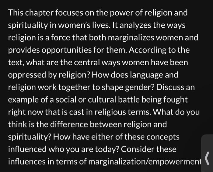 Solved This chapter focuses on the power of religion and | Chegg.com