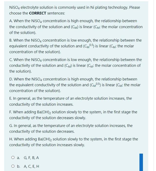 Solved NiSO4 electrolyte solution is commonly used in Ni | Chegg.com