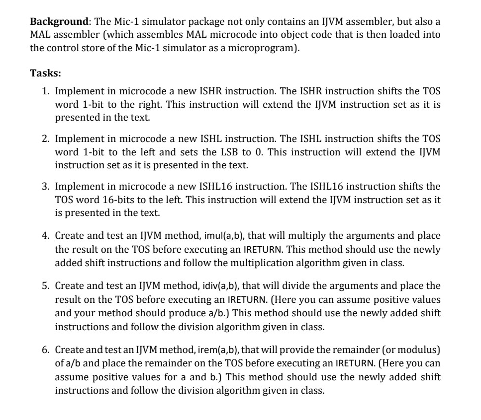 Solved Background: The Mic-1 ﻿simulator package not only | Chegg.com