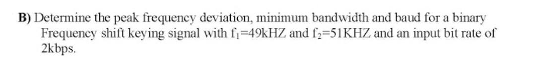 Solved B) Determine the peak frequency deviation, minimum | Chegg.com