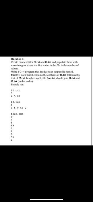 Solved Question 1: Create two text files f1.txt and 12.txt | Chegg.com