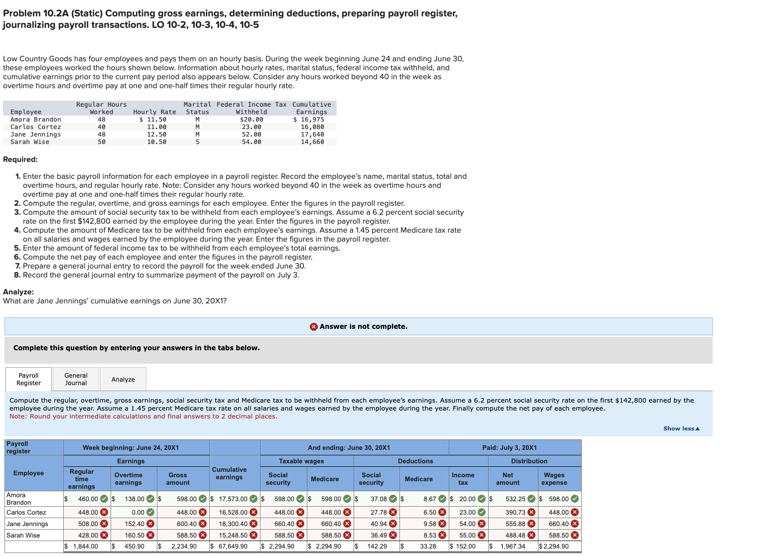 Solved Problem 10.2A (Static) ﻿Computing gross earnings, | Chegg.com