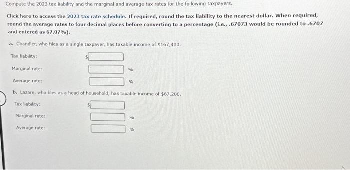 Solved Compute the 2023 tax liability and the marginal and | Chegg.com