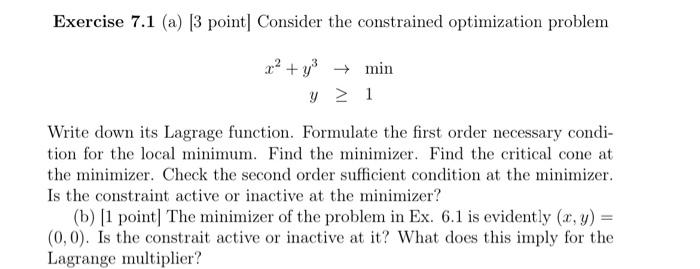 Solved Exercise 7.1 (a) [3 point] Consider the constrained | Chegg.com
