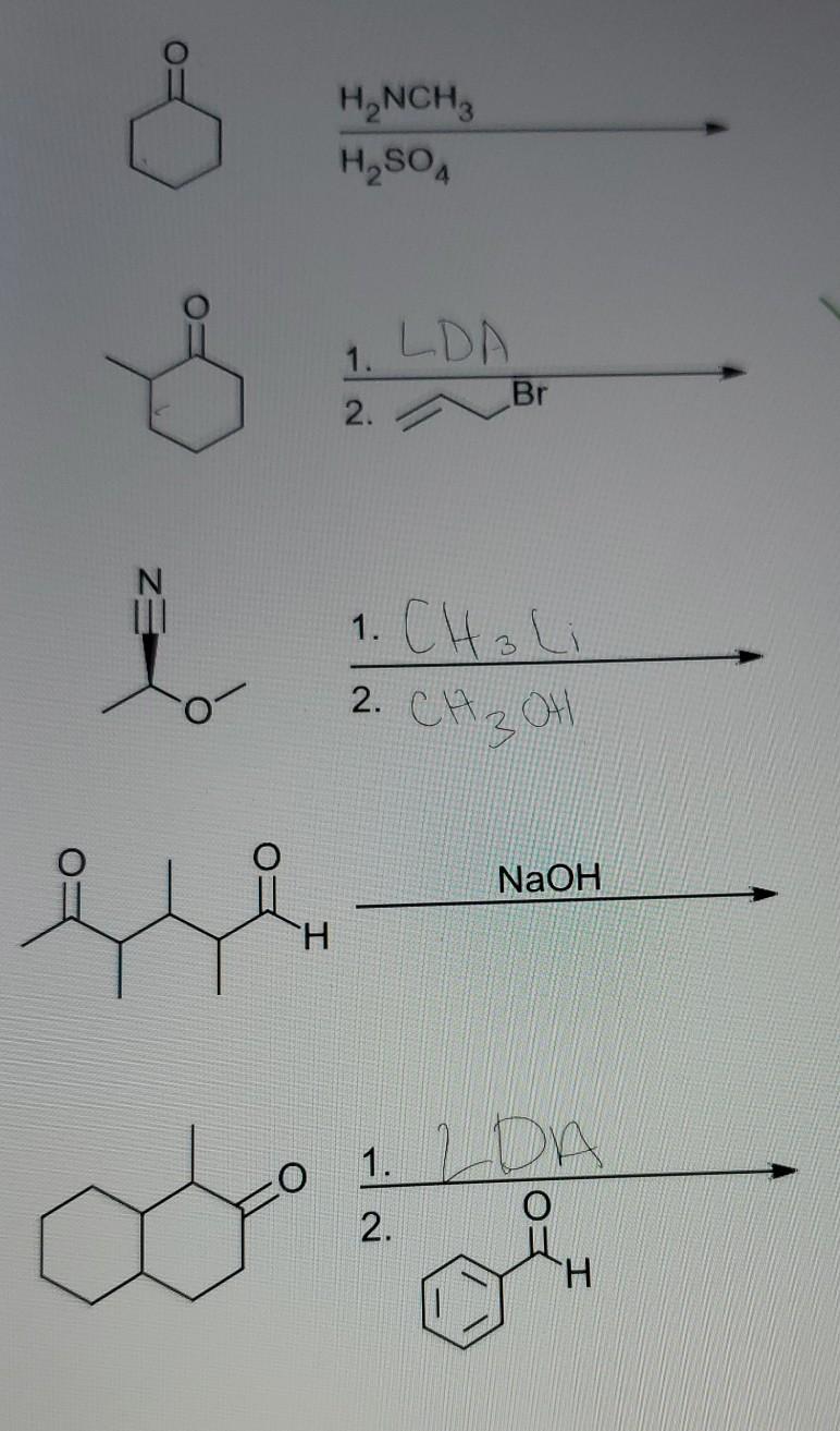 Solved HNCH3 H,804 1. LDA Br 2. 1. CHali 2. CH3OH NaOH H 2DA | Chegg.com