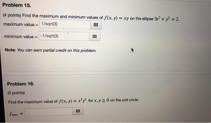 Solved Problem 15. (4 points) Find the maximum and minimum | Chegg.com