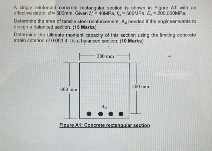 Solved A singly reinforced concrete rectangular section is | Chegg.com
