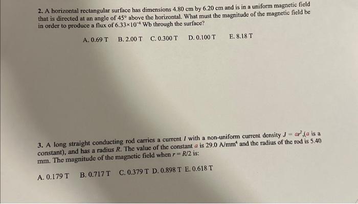 Solved 2. A horizontal rectangular surface has dimensions | Chegg.com