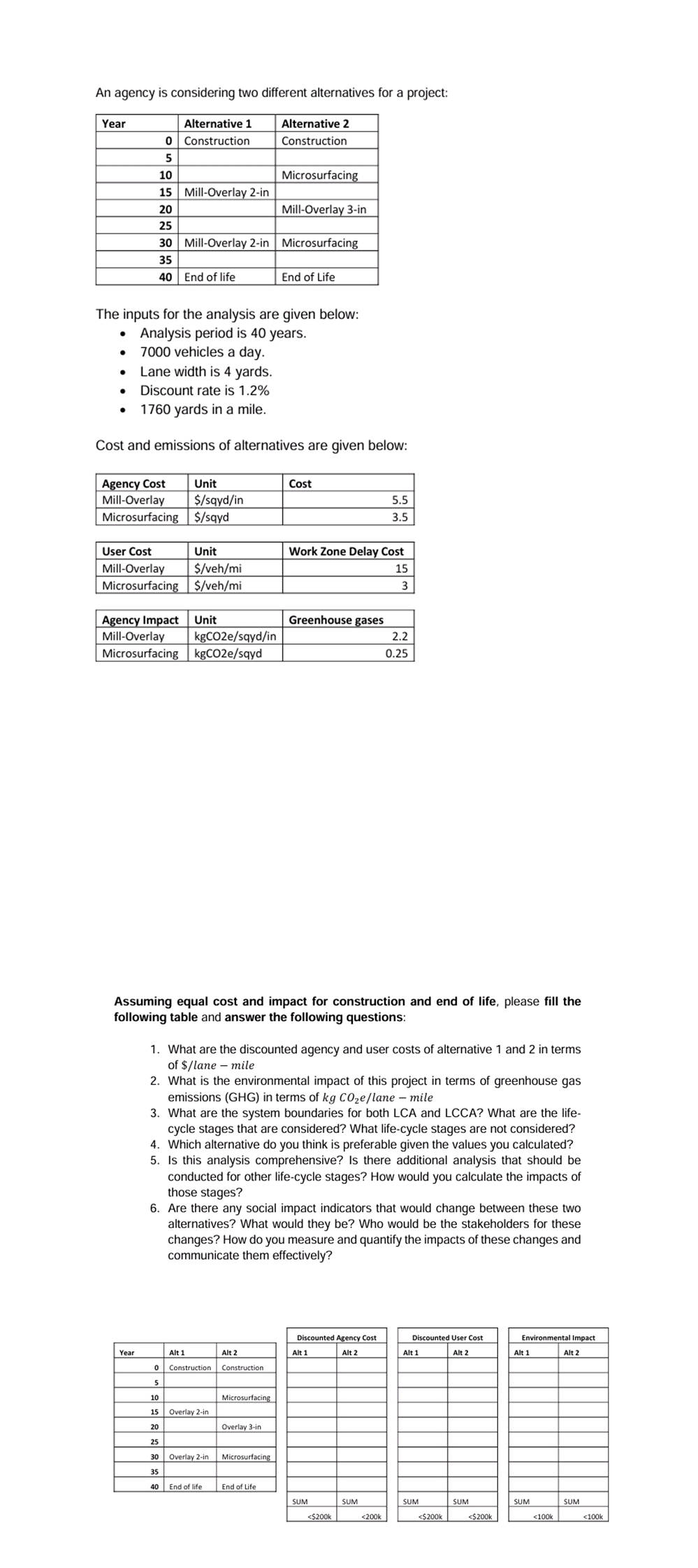 Solved An agency is considering two different alternatives | Chegg.com