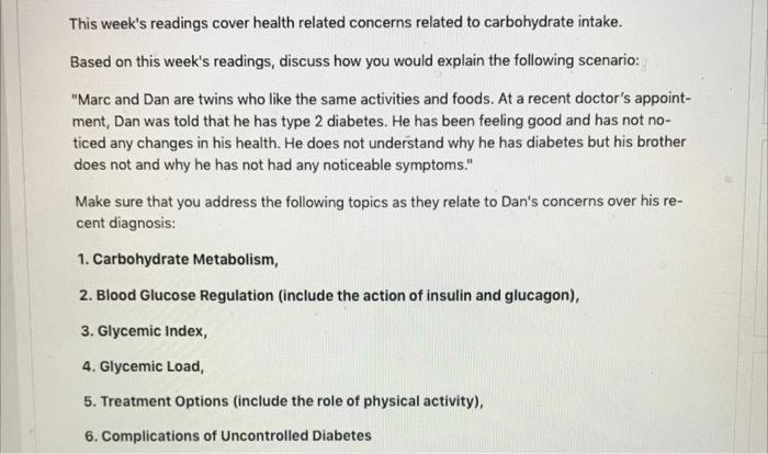 This week's readings cover health related concerns | Chegg.com