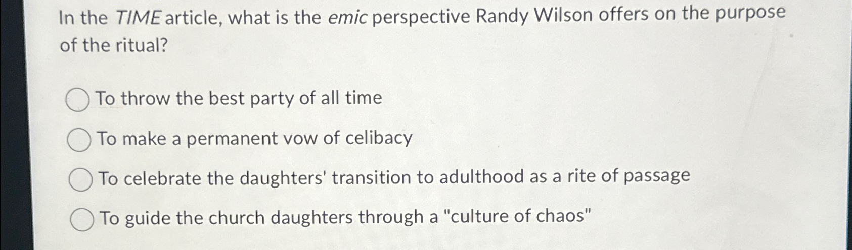 Solved In the TIME article, what is the emic perspective | Chegg.com