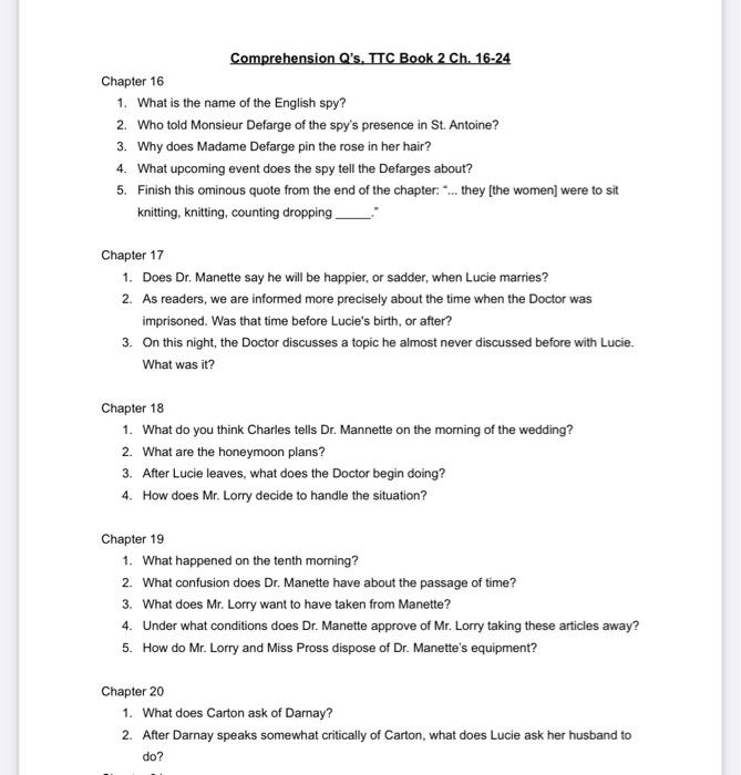 Comprehension Q's. TTC Book 2 Ch. 16-24 Chapter 16 1. | Chegg.com