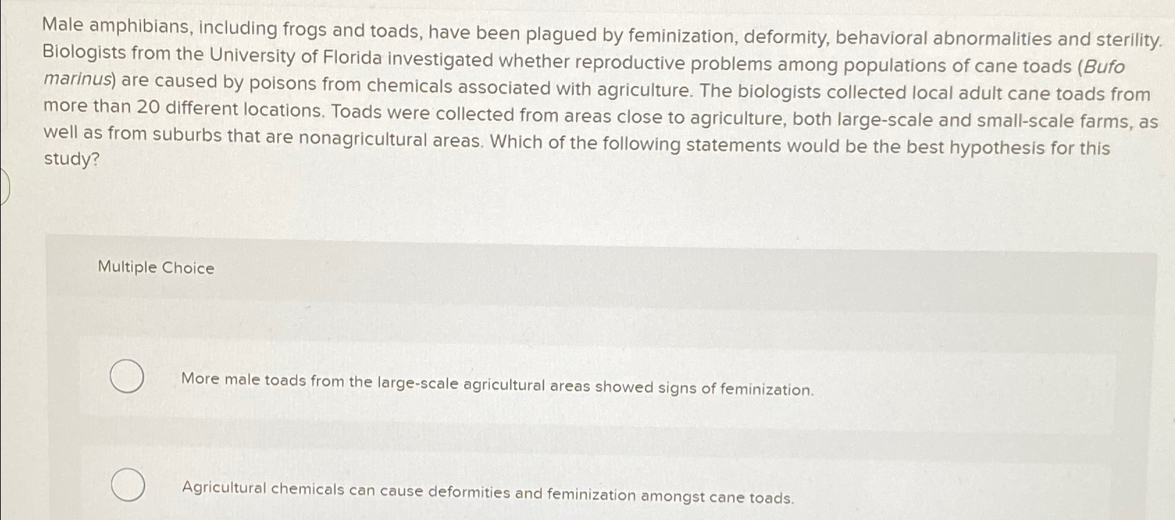 Solved Male amphibians, including frogs and toads, have been | Chegg.com