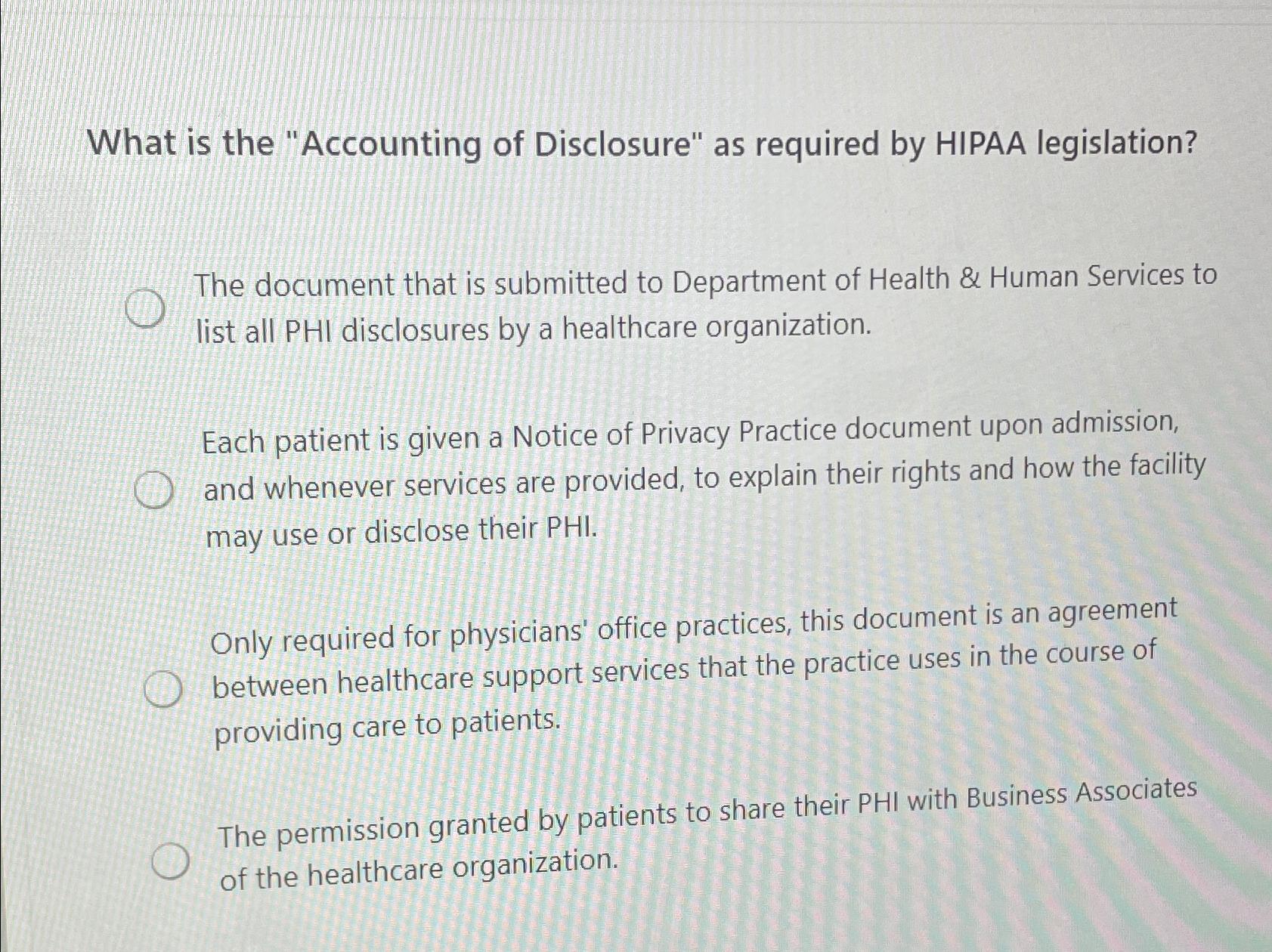 What is the "Accounting of Disclosure" as required by | Chegg.com