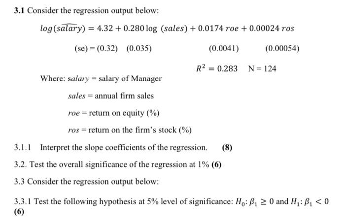 3.1 Consider the regression output below: log( salar | Chegg.com