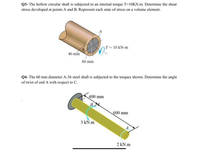 Solved Q3- The hollow circular shaft is subjected to an | Chegg.com
