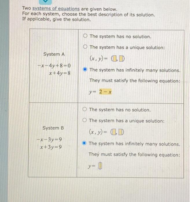 Solved Two systems of equations are given below. For each | Chegg.com