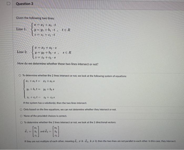 Solved Given the following two lines: Line 1: | Chegg.com