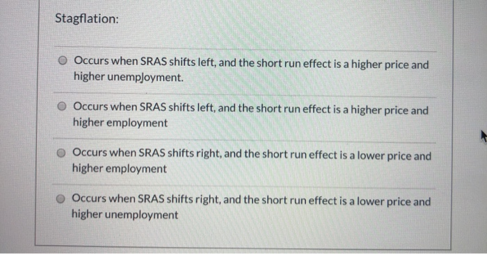 Solved Stagflation: Occurs when SRAS shifts left, and the | Chegg.com