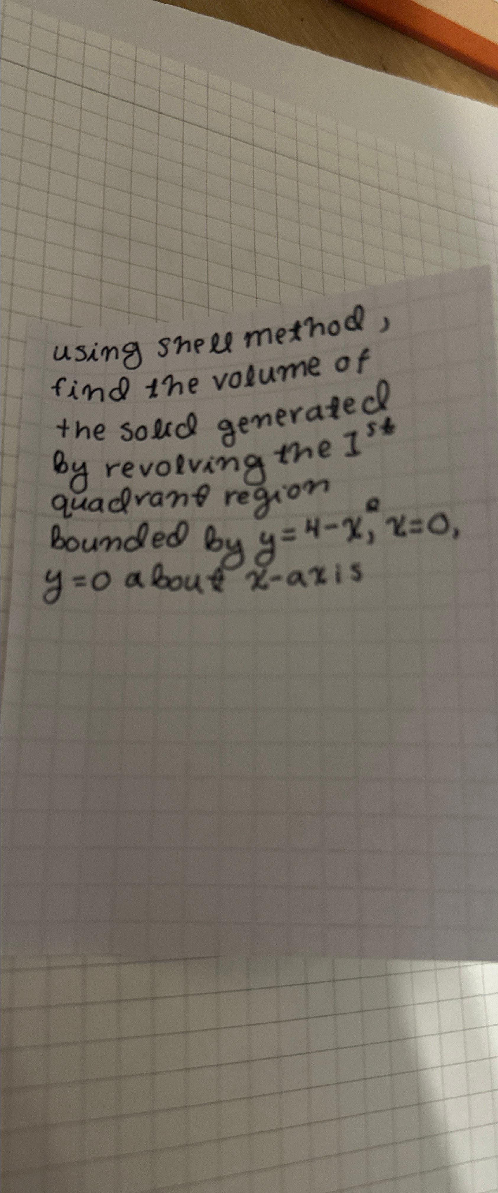 Solved using shell method, find the volume of the sold | Chegg.com