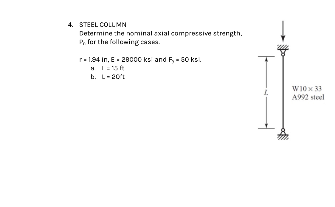 Solved STEEL COLUmNDetermine the nominal axial compressive | Chegg.com