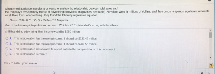 Solved A Household Appliance Manufacturer Wants To Analyze