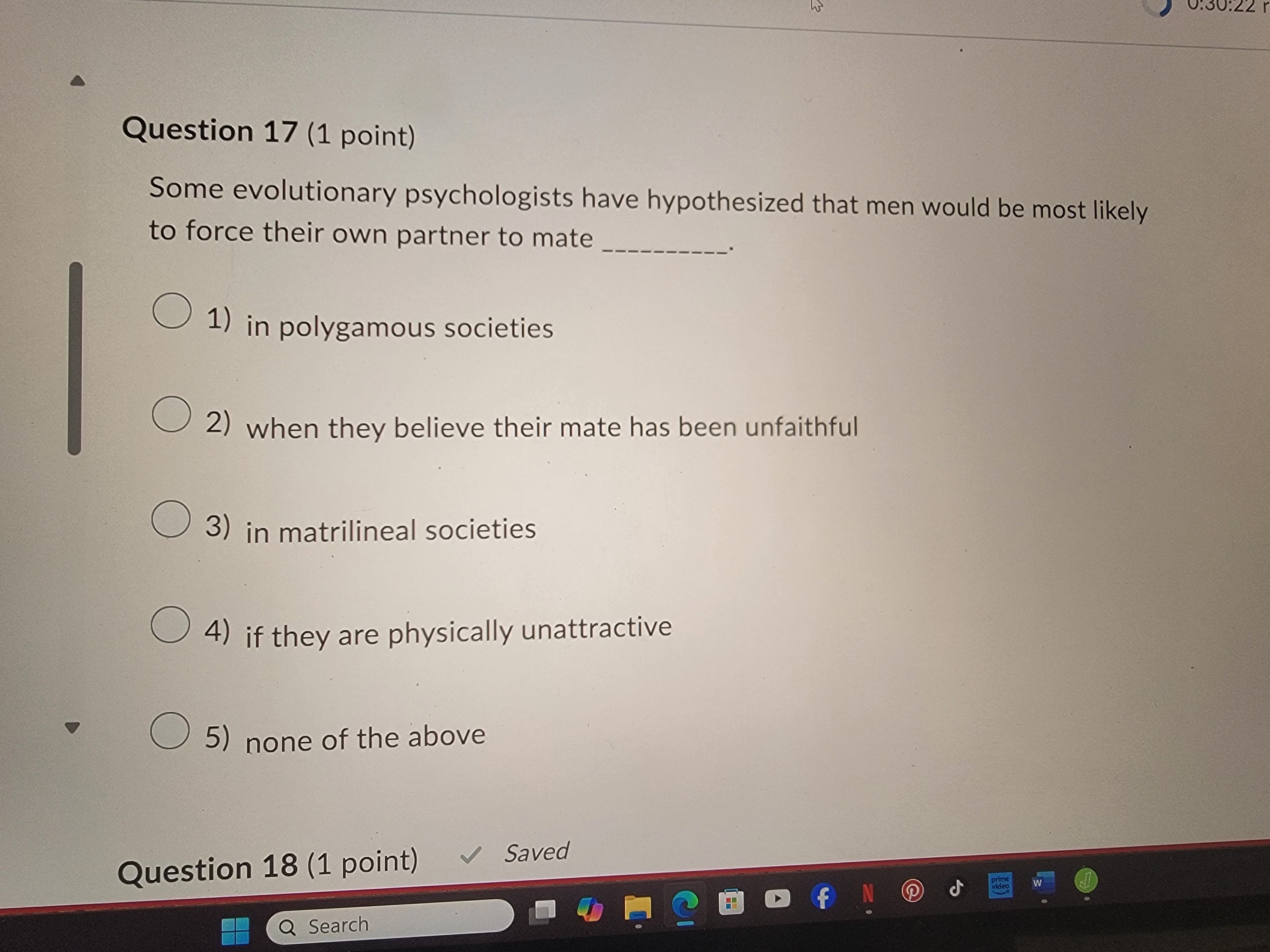 Solved Question 17 (1 ﻿point)Some evolutionary psychologists | Chegg.com