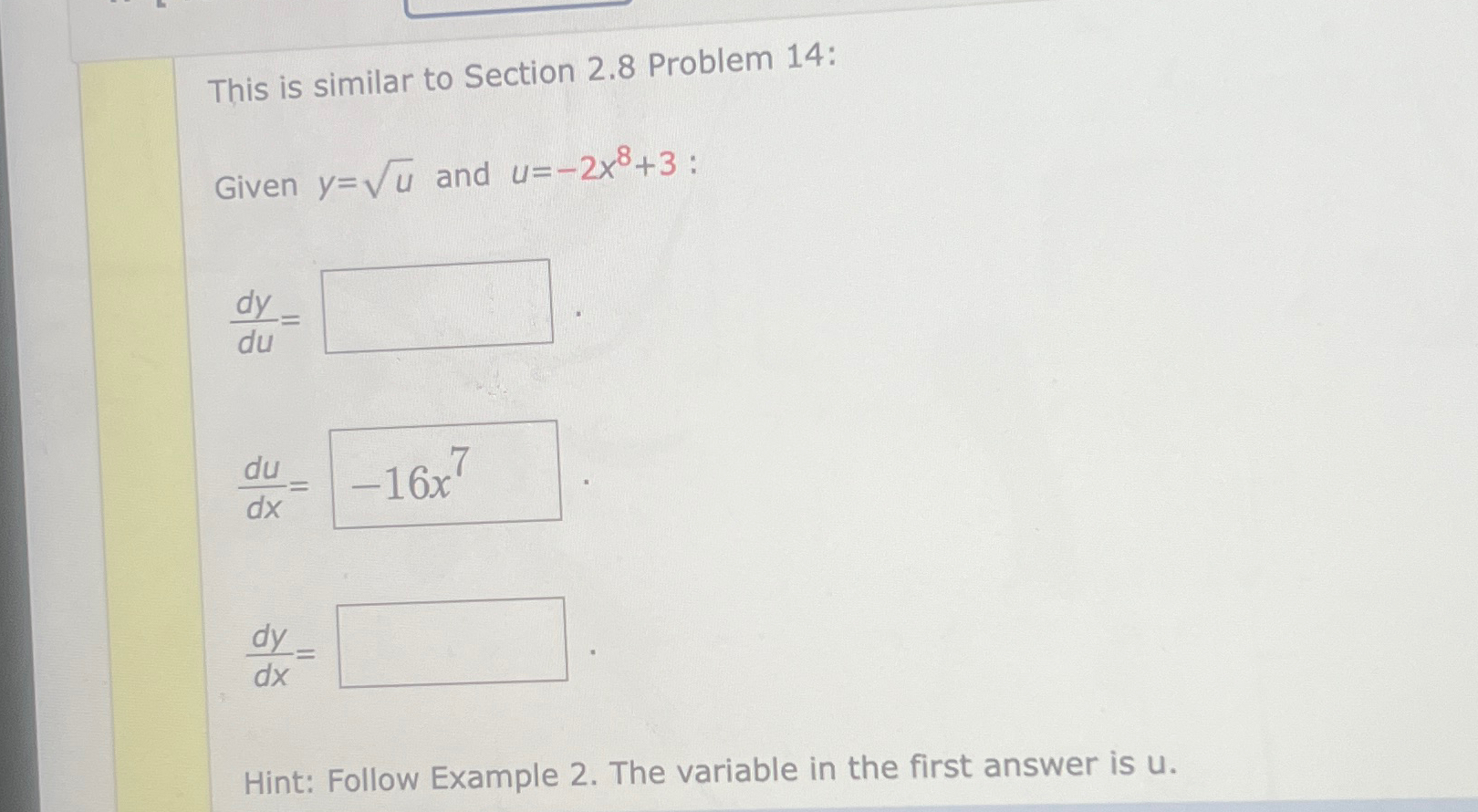 Solved This is similar to Section 2.8 ﻿Problem 14:Given y=u2 | Chegg.com