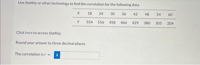 Solved Use StatKey or other technology to find the | Chegg.com