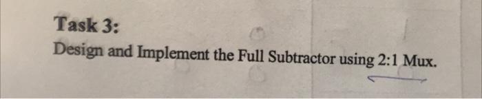 Solved Task 3: Design and Implement the Full Subtractor | Chegg.com