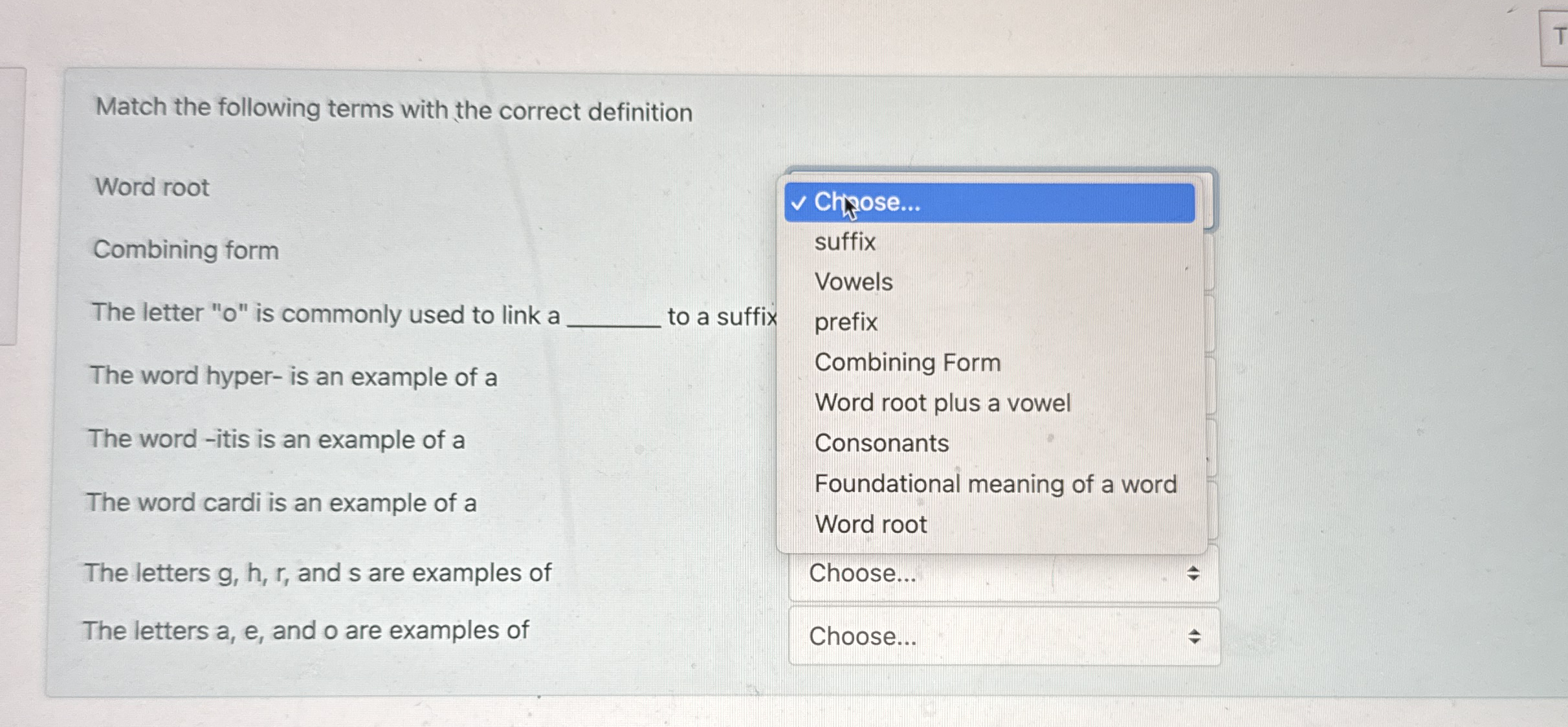 Solved Match the following terms with the correct | Chegg.com