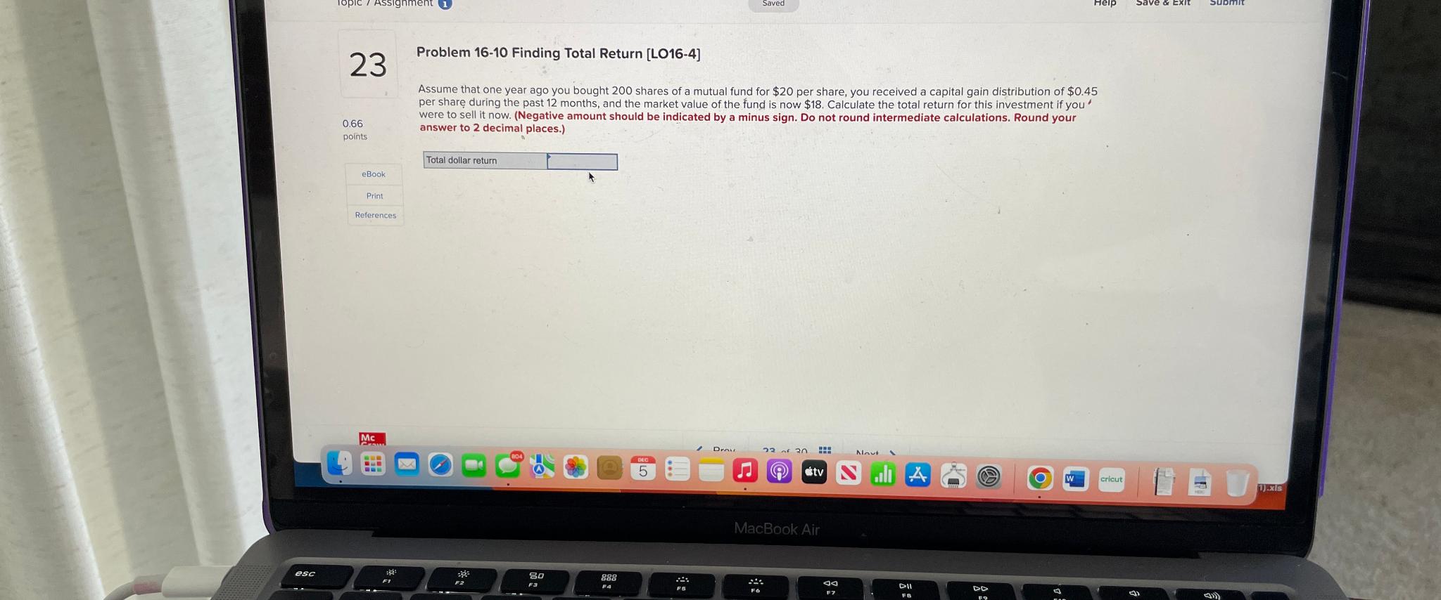 Solved 23 ﻿Problem 16-10 ﻿Finding Total Return [LO16-4] | Chegg.com