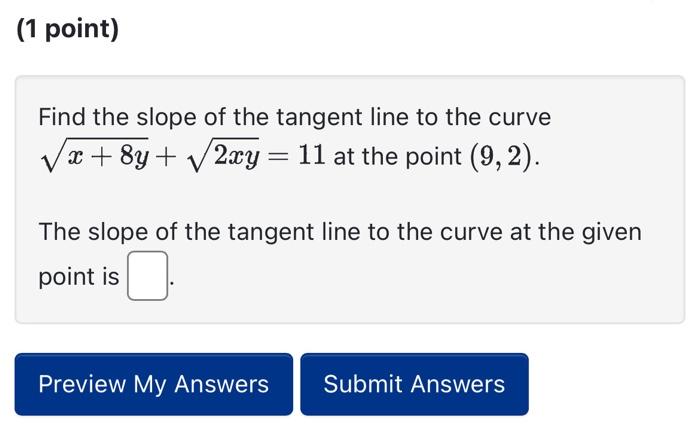 Solved Find the slope of the tangent line to the curve | Chegg.com