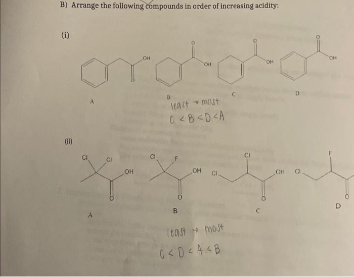 Solved B) Arrange the following compounds in order of | Chegg.com