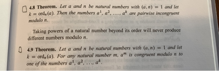Solved 4.8 Theorem. Let a and n be natural numbers with | Chegg.com