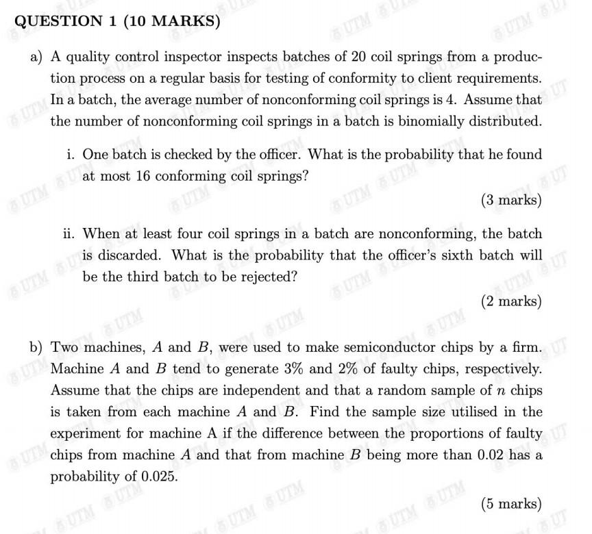 Solved a) A quality control inspector inspects batches of 20 | Chegg.com