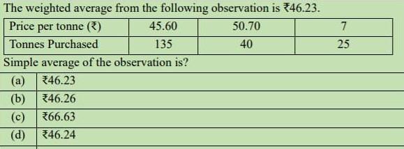 Solved The weighted average from the following observation | Chegg.com