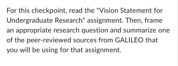 Solved For this checkpoint, read the "Vision Statement for | Chegg.com