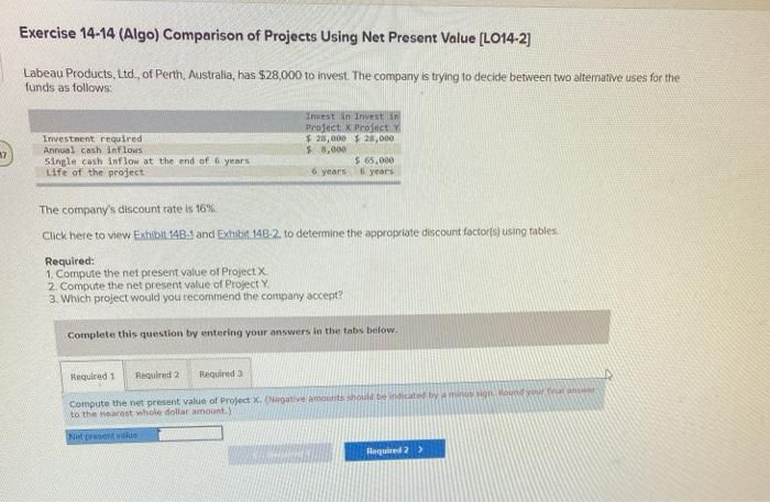 Solved Exercise 14-14 (Algo) Comparison of Projects Using | Chegg.com