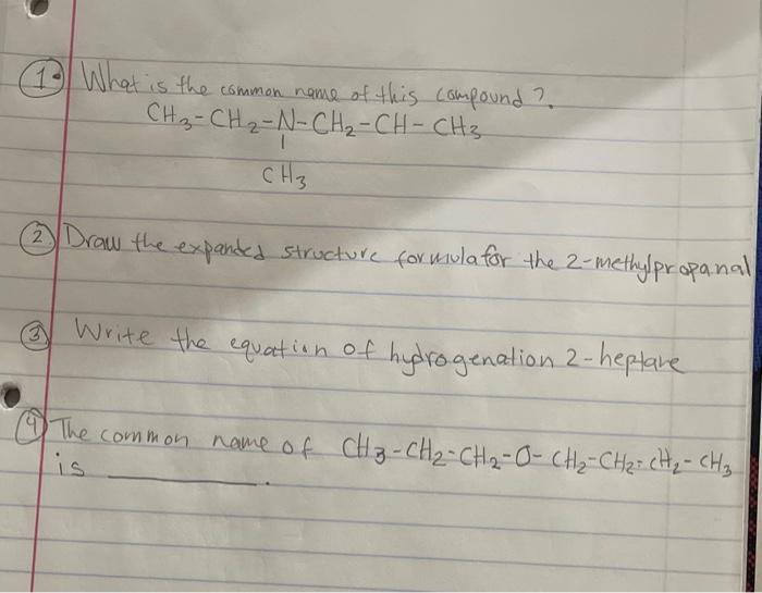 Solved CH3−CH2−N−CH2−CH−CH3CH3 (2) Draw the expanded | Chegg.com