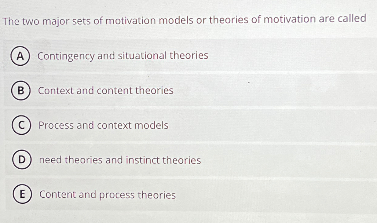 Solved The two major sets of motivation models or theories | Chegg.com
